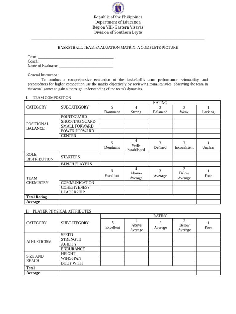 Basketball Team Evaluation Matrix | PDF | Cognition