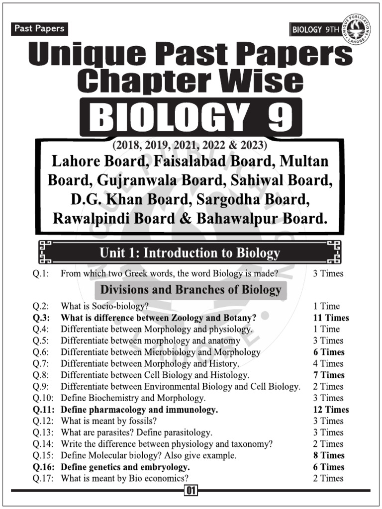 Past Paper Bio 9th | PDF