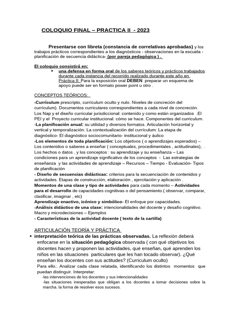 Coloquio Final-2024 | PDF | Plan de estudios | Enseñando