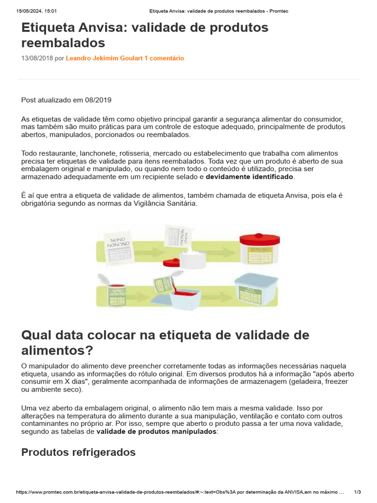 Validade de Produtos Reembalados Anvisa | PDF | Lacticínios | Alimentos
