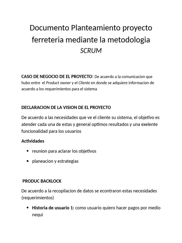 Documentación del Proyecto Scrum Ferretería | PDF
