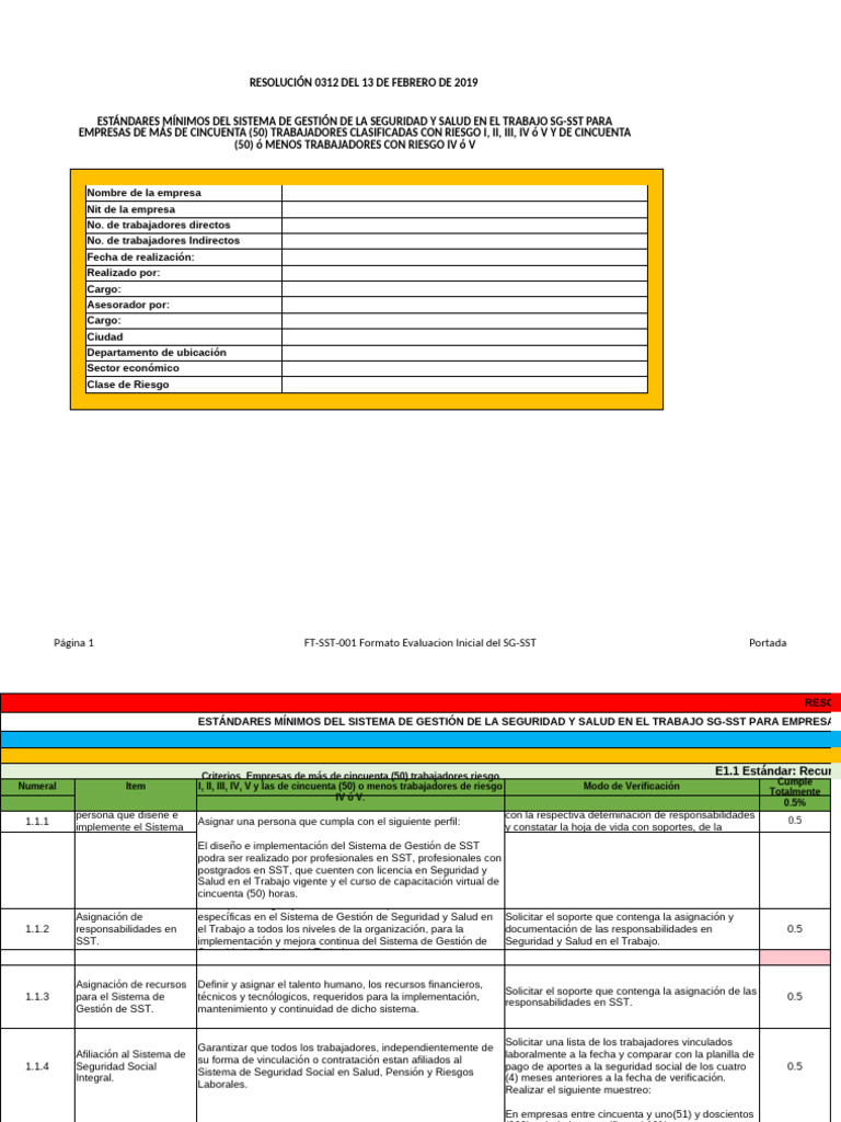 FT-SST-001 Formato Evaluacion Inicial Del SG-SST | PDF | Evaluación | Pensión