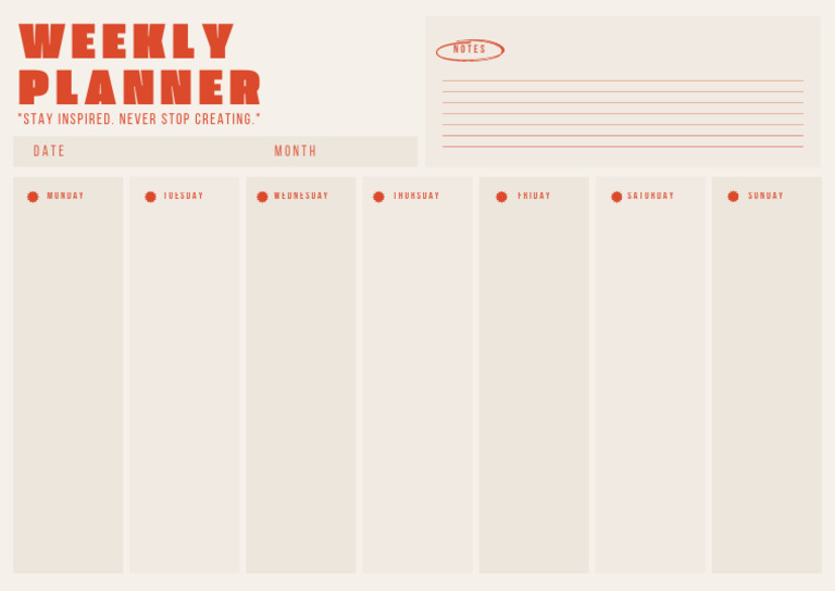 Weekly Planner Notes Template | PDF