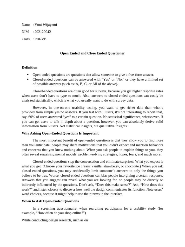 Open vs Closed-Ended Questions Guide | PDF | Usability | Survey Methodology