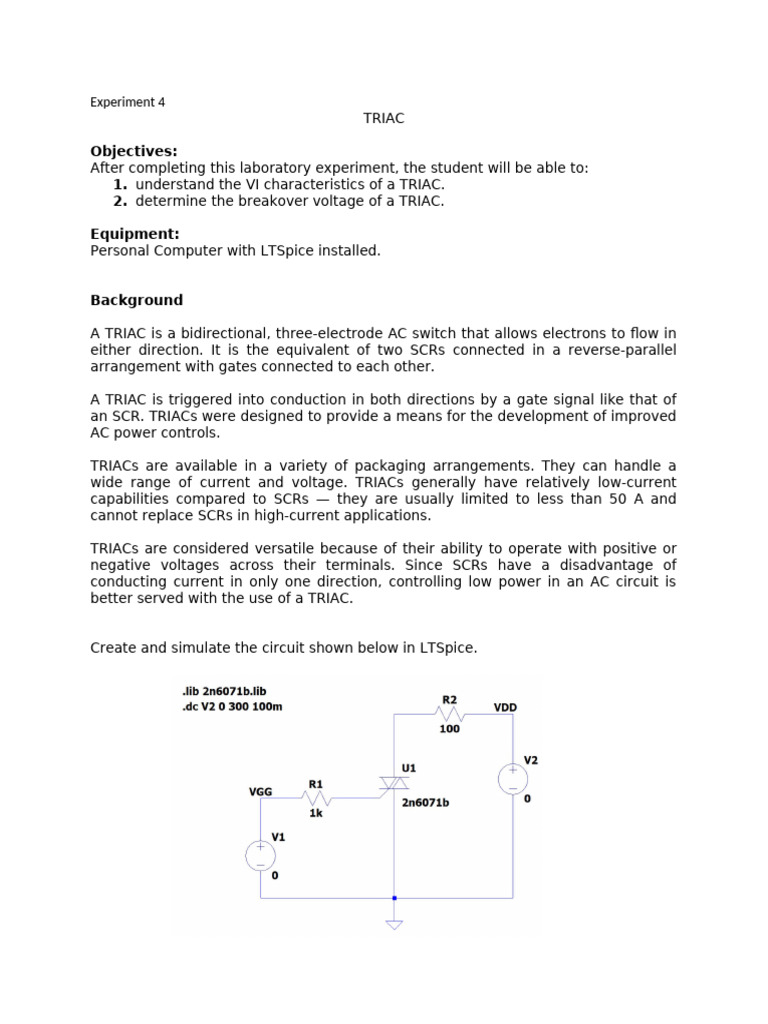 2023_2024_ECET323L_Experiment_4_TRIAC | PDF | Electronics | Computer Engineering