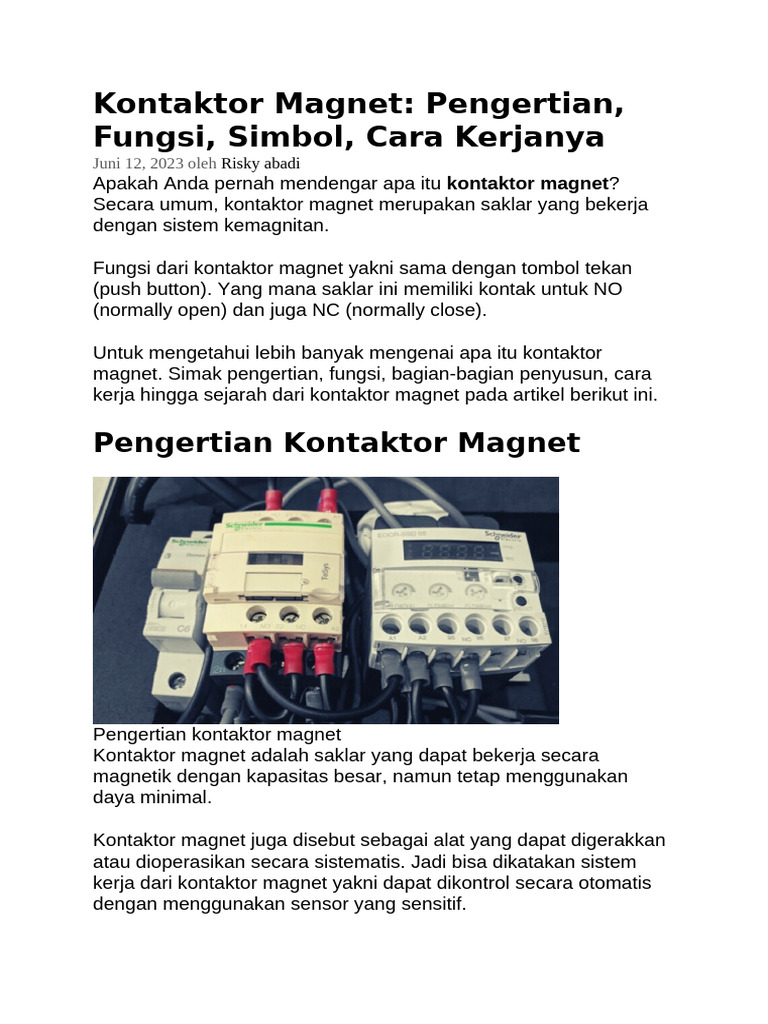 Kontaktor Magnet, Pengertian, Fungsi, Simbol, Cara Kerjanya | PDF
