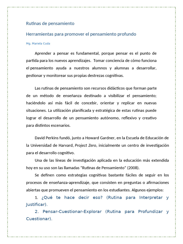 Rutinas de Pensamiento en Educación | PDF | Pensamiento | Enseñando
