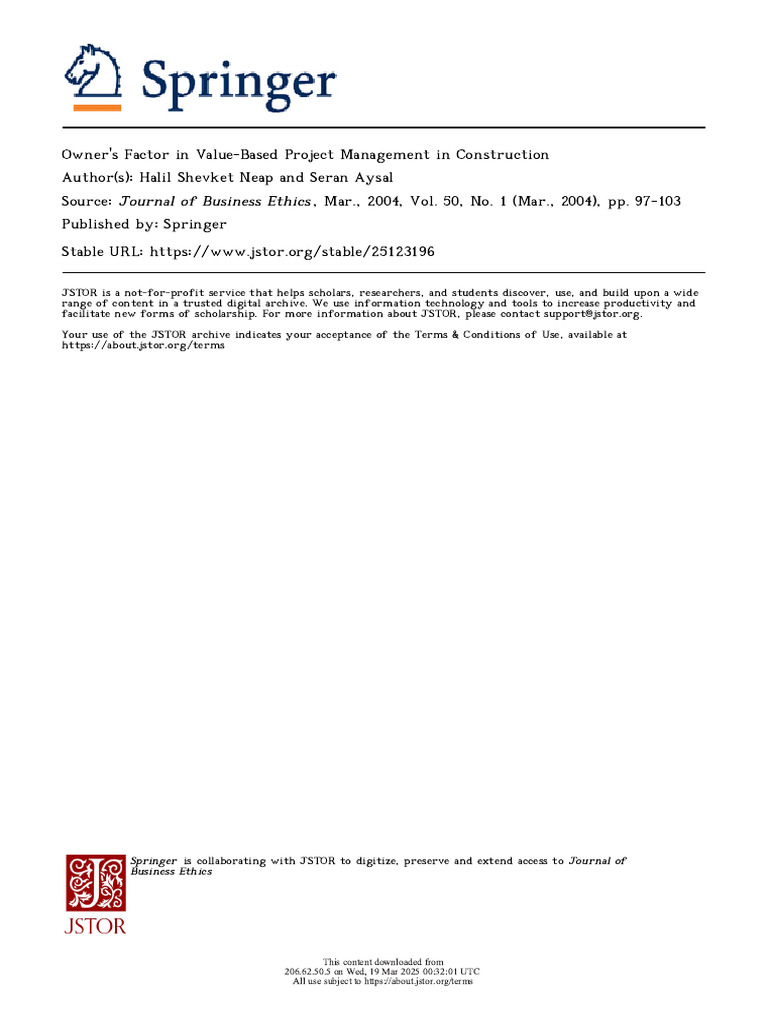 Owner S Factor In Value Based Project Management In Construction Pdf