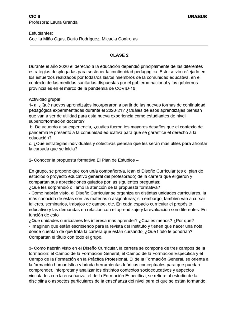 TP Grupal - Actividad de Indagacion Cic 2 | PDF | Enseñando | Plan de estudios