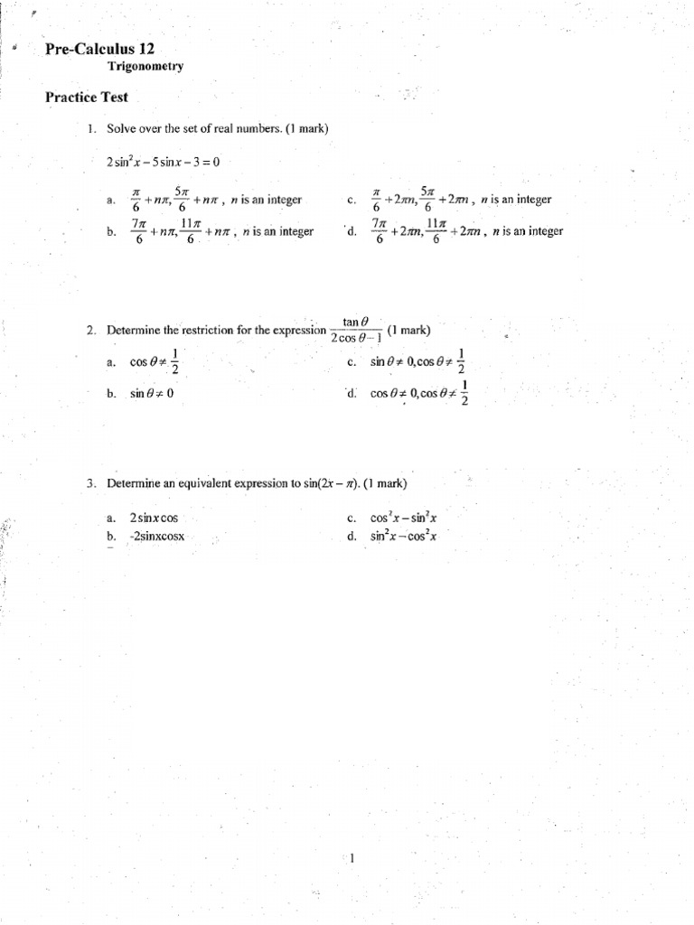 Trig Practice Test 2 | PDF