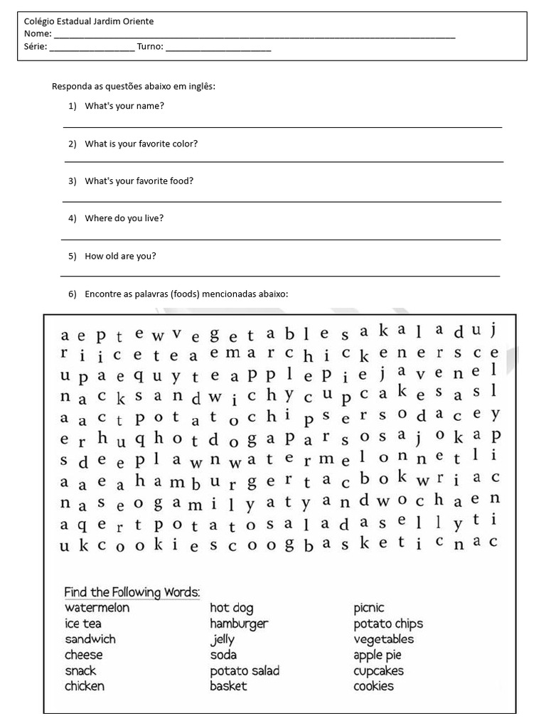 Exerc. Inglês Basico | PDF