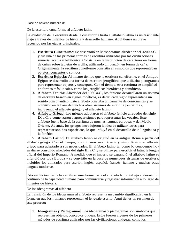 Clase LL de noveno 2024 | PDF | Escritura | Alfabeto