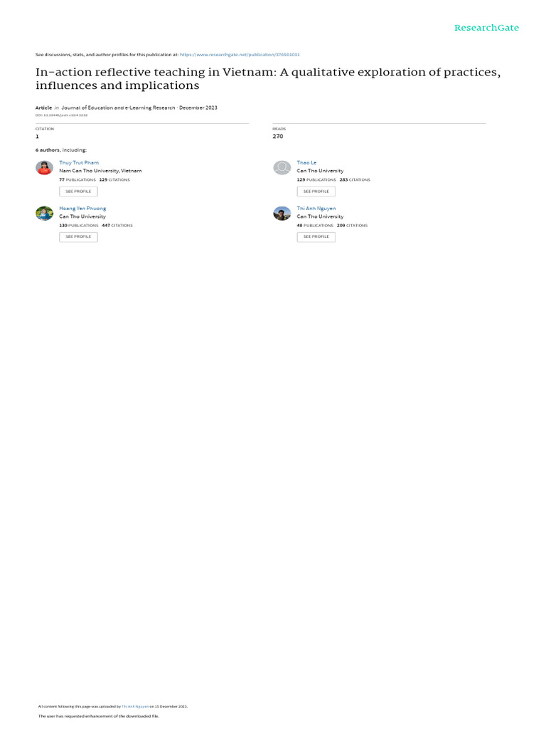 In-Action Re Ective Teaching in Vietnam: A Qualitative Exploration of ...