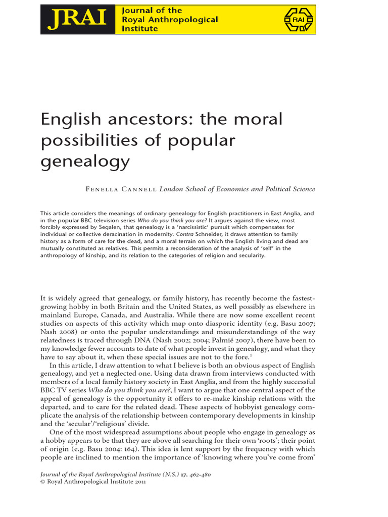 Royal Anthropological Inst - 2011 - CANNELL - English Ancestors The ...