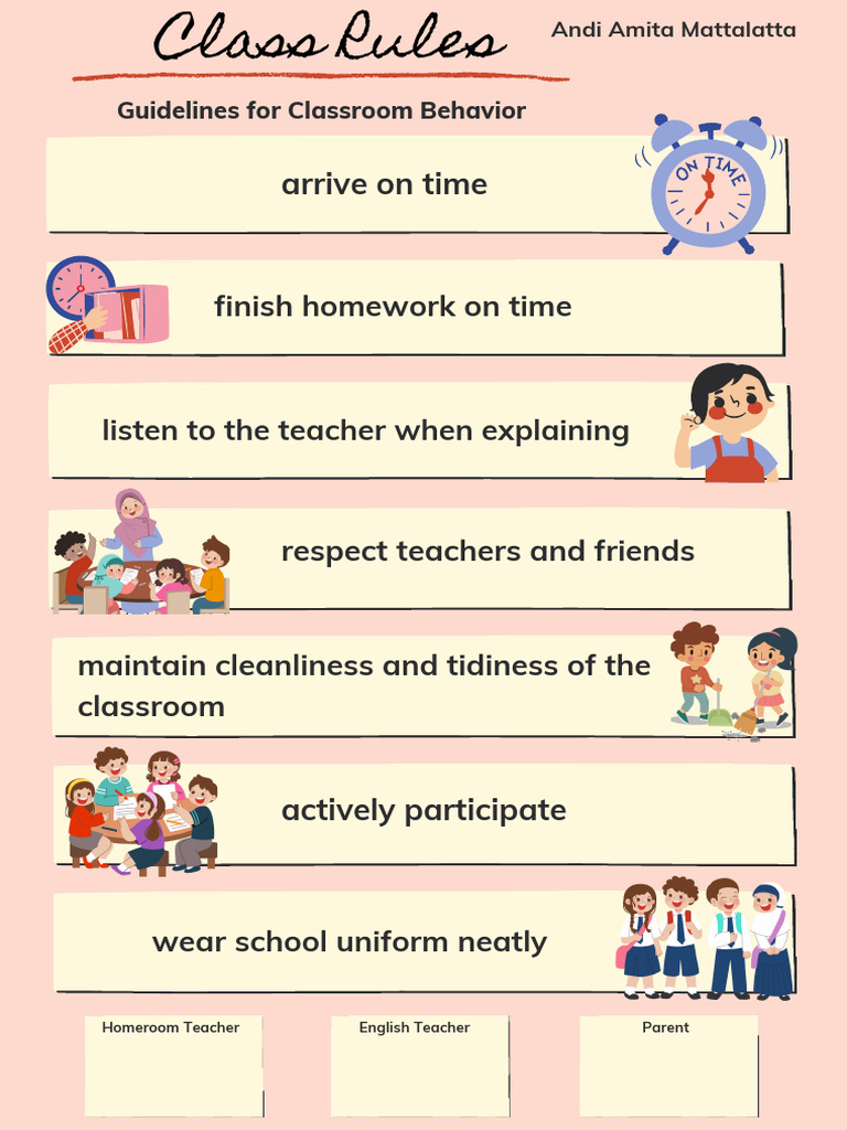 Pink and Cream Illustration Classroom Rules Poster - 20250225 - 204643 ...