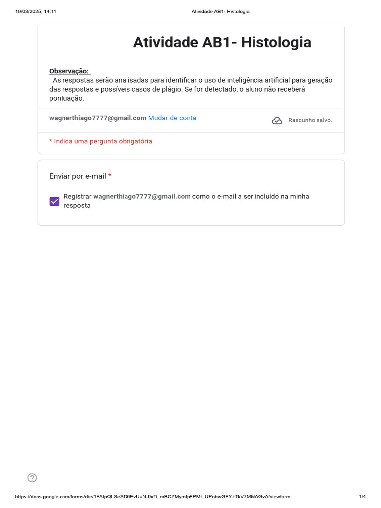 Atividade AB1 - Histologia | PDF | Especialidades médicas