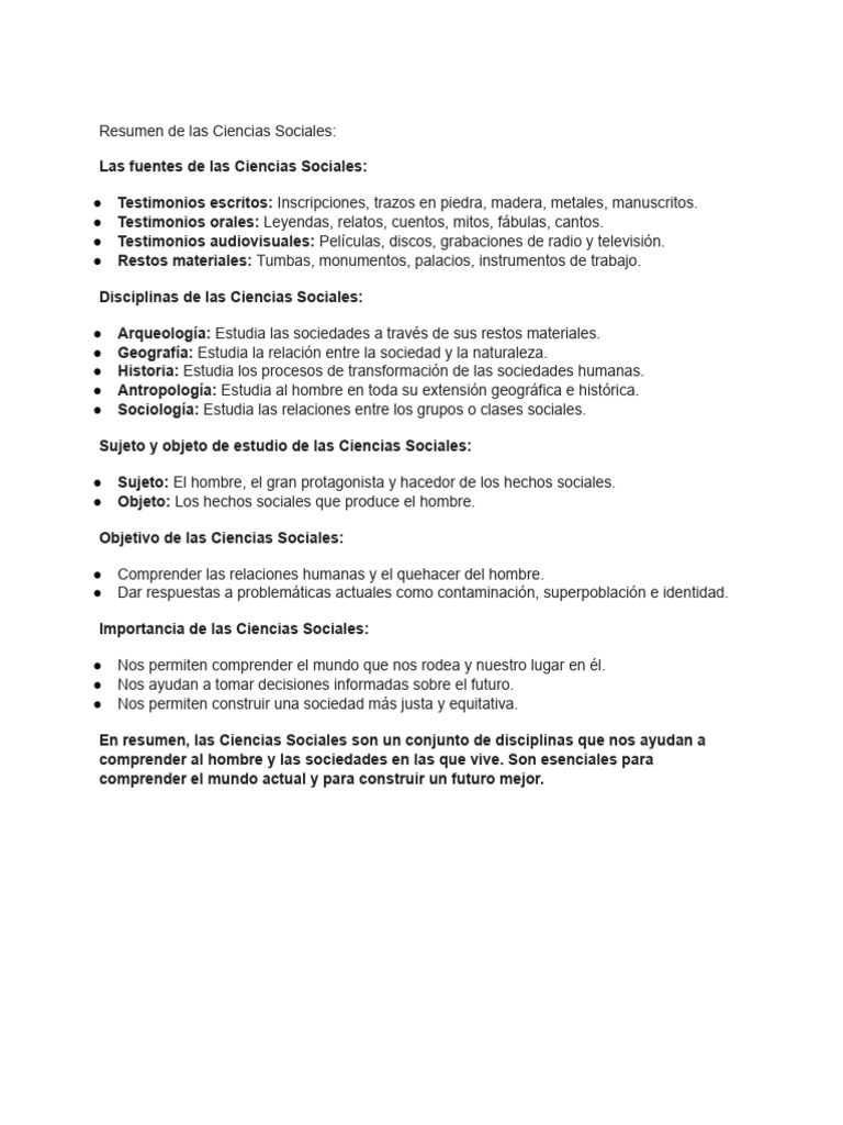 Importancia y disciplinas de Ciencias Sociales | PDF
