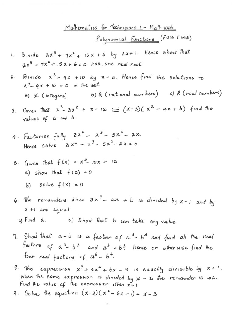 Math 1006- Polynomial Functions (Full Time) | PDF