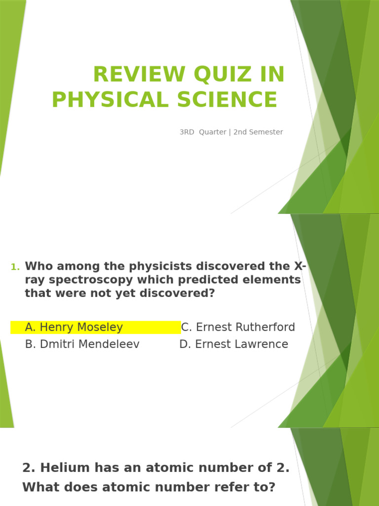 REVIEW QUIZ IN PHYSICAL SCIENCE-Answers | PDF | Chemical Polarity ...