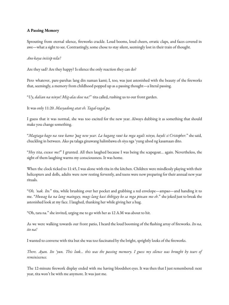 A Passing Memory - literary piece | PDF