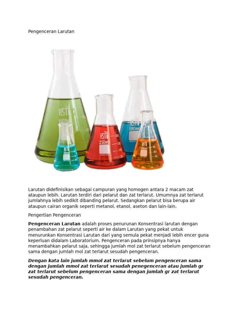 Rumus dan Proses Pengenceran Larutan | PDF