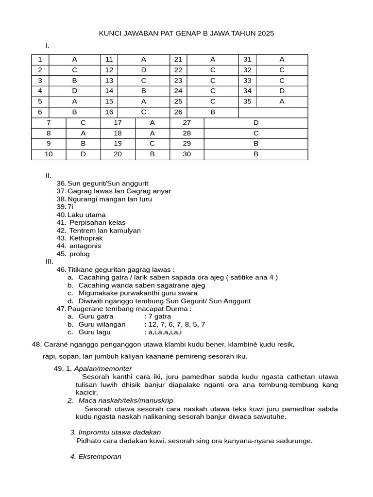 Kunci B Jawa Kelas 9 | PDF