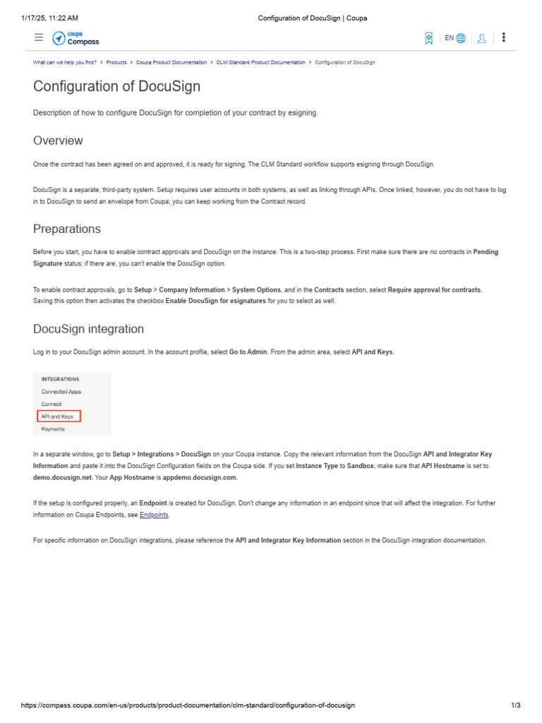 Configuration of DocuSign - Coupa | PDF | Authentication | Information