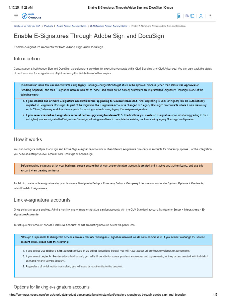 Enable E-Signatures Through Adobe Sign and DocuSign - Coupa | PDF ...