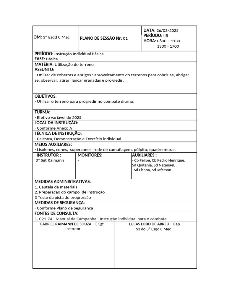 Plano de Sessão PROGRESSÃO DIURNA | PDF