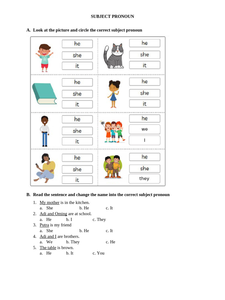 1st Grade - Subject Pronoun - 2nd Semester | PDF