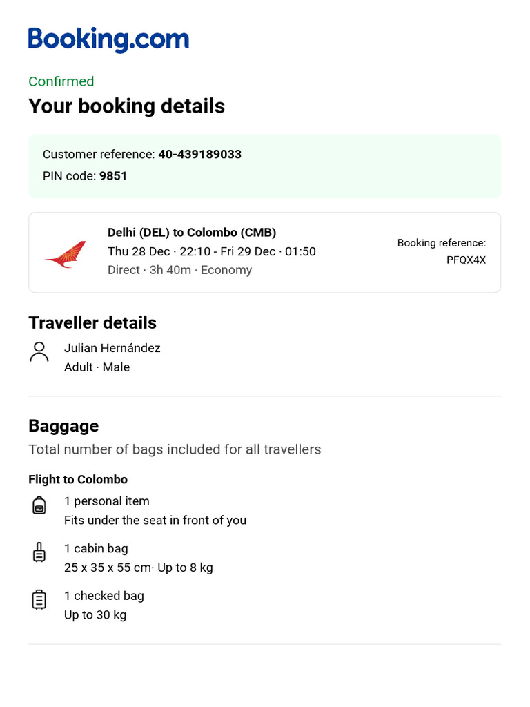 Flight Booking Details | PDF