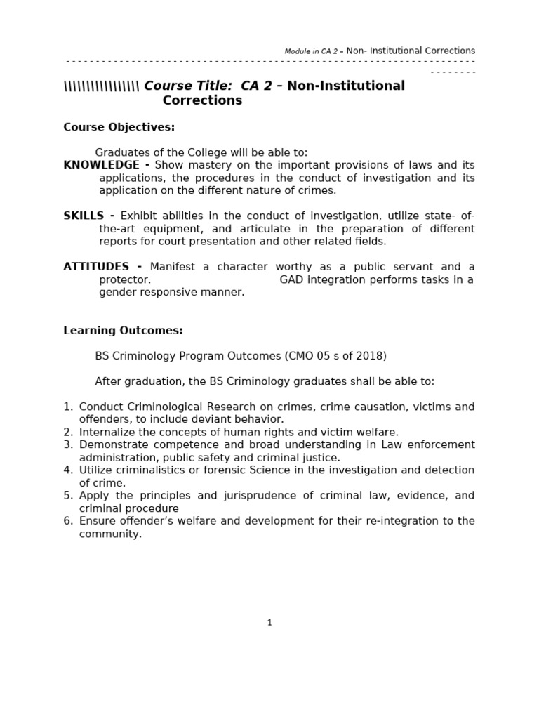 CA 2 Non Institutional Corrections Module1 2 | PDF | Probation | Prison