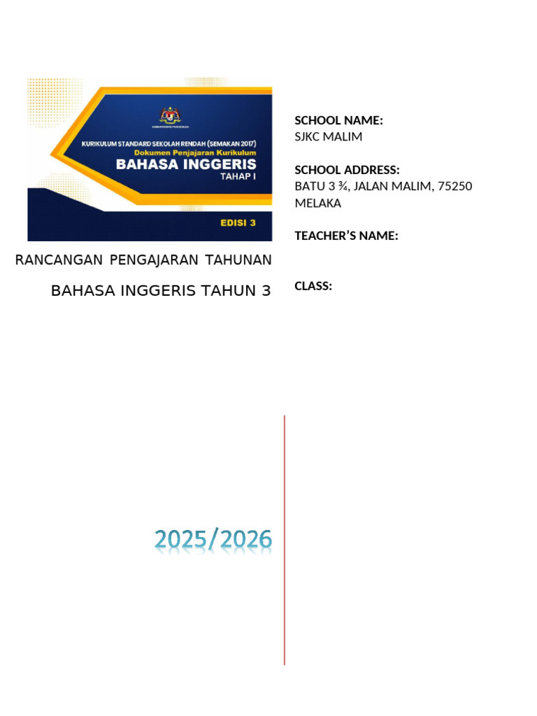 RPT PENJAJARAN BI TAHUN 3 2025 | PDF | English Language | Narrative