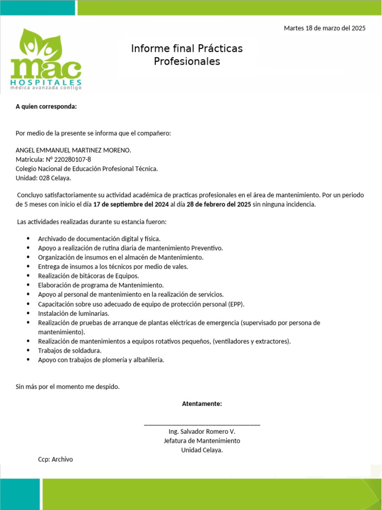 Informe de Practicas | PDF