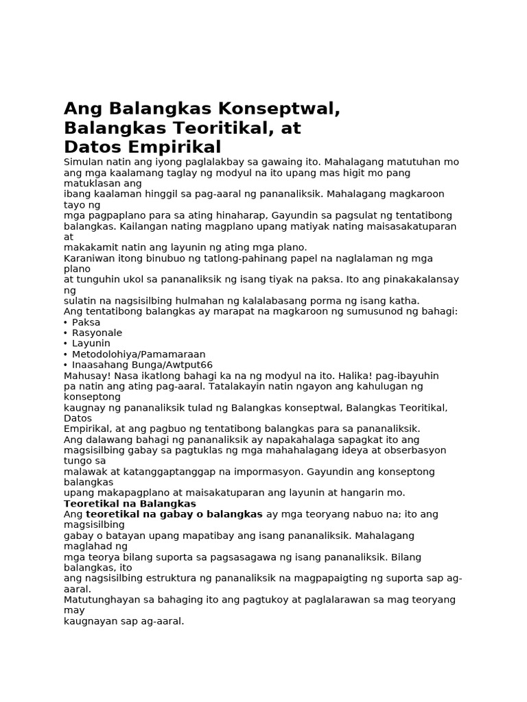 Ang Balangkas Konseptwal, Balangkas Teoritikal, at Datos Empirikal | PDF