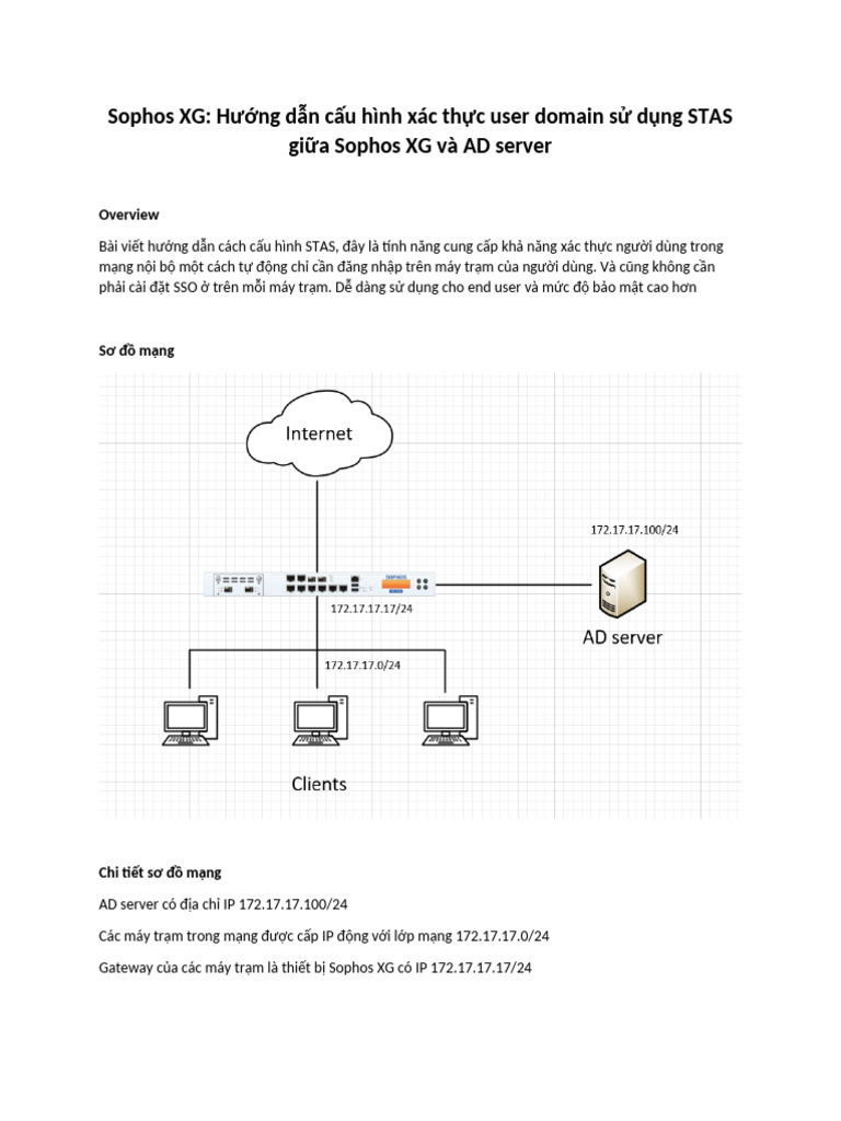 (Sophos XGS) Tai Lieu Cau Hinh User Domain Su Dung STAS | PDF