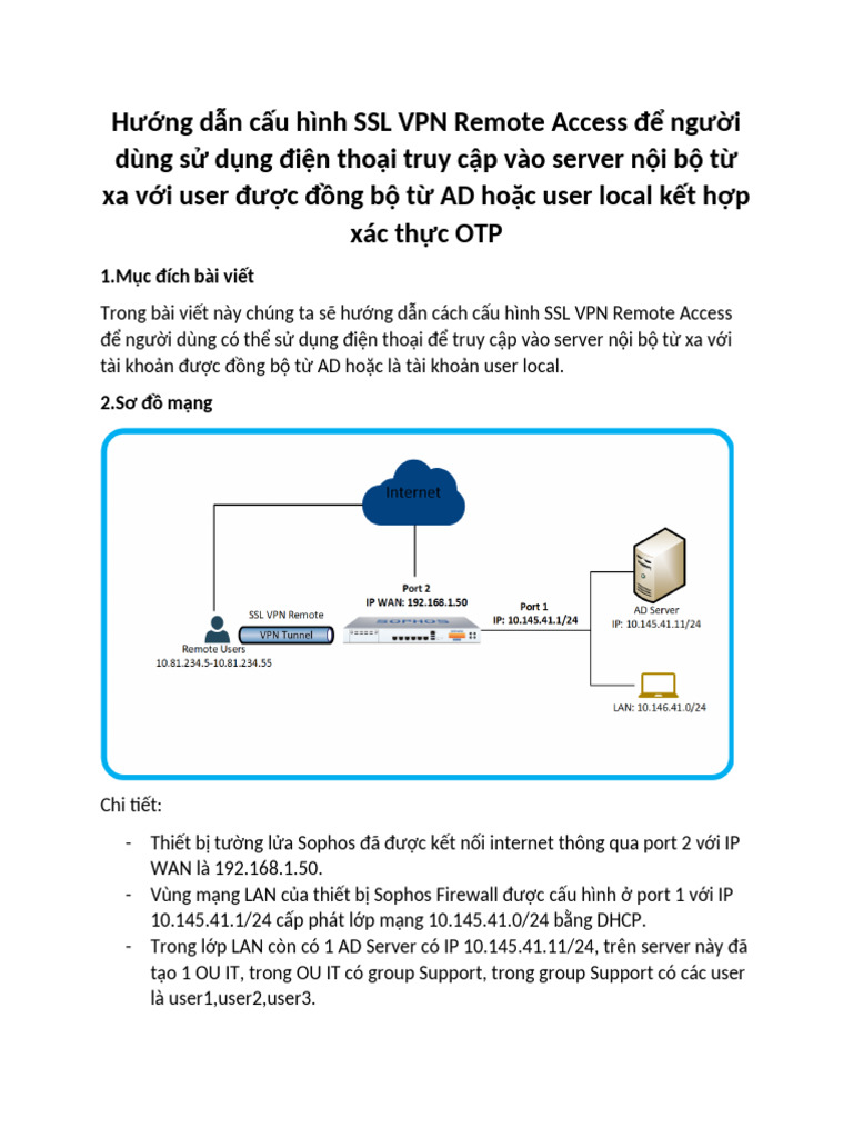 (Sophos XGS) Tai Lieu Cau Hinh Client SSL VPN Cho Mobile Co OTP | PDF