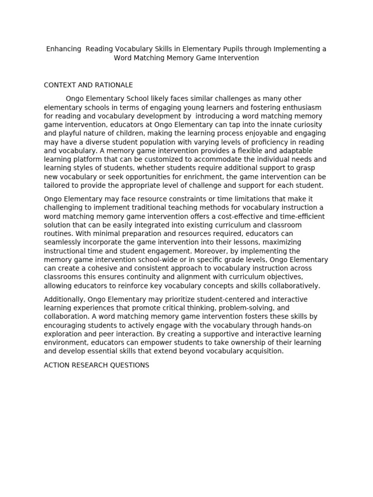 Enhancing Reading Vocabulary Skills in Elementary Pupils Through ...