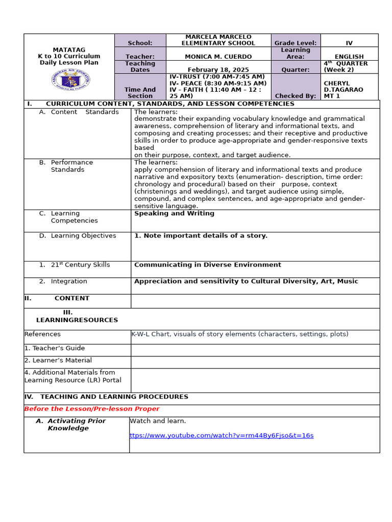 Quarter 2 English Week 3 Day 4 | PDF | Reading Comprehension | Learning