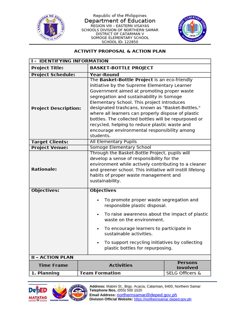 PROJECT PROPOSAL and ACTION PLAN SELG | PDF | Waste Management | Waste