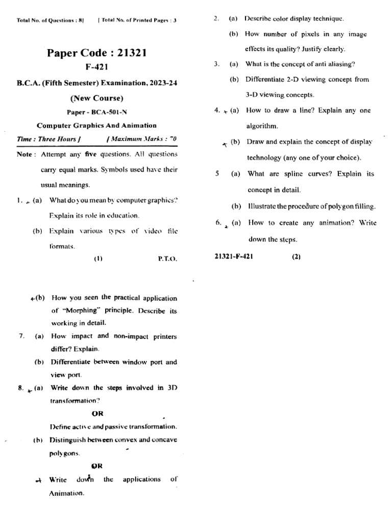 Bca 5 Sem Computer Graphics and Animation 21321 2024 | PDF