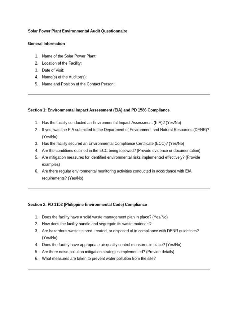 Solar Power Plant Environmental Audit Guide | PDF | Environmental ...