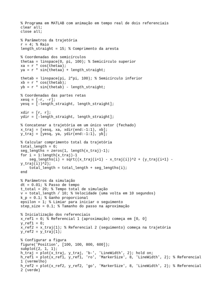 % Programa em MATLAB Com Animação e | PDF | Física | Mecânica