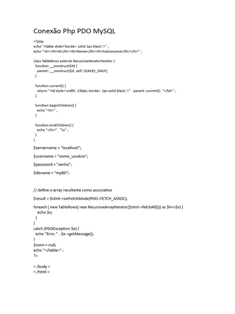 Conexão PHP PDO MySQL | PDF