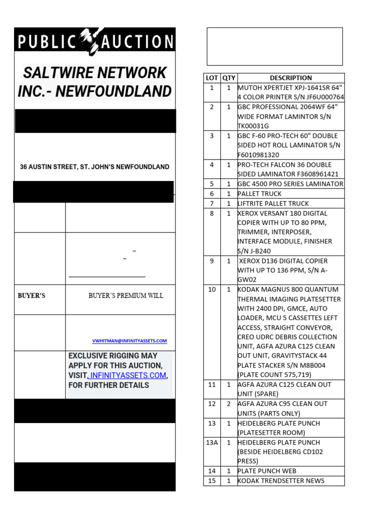 Day 2 Saltwire Network Inc Newfoundland 049806 | PDF | Equipment