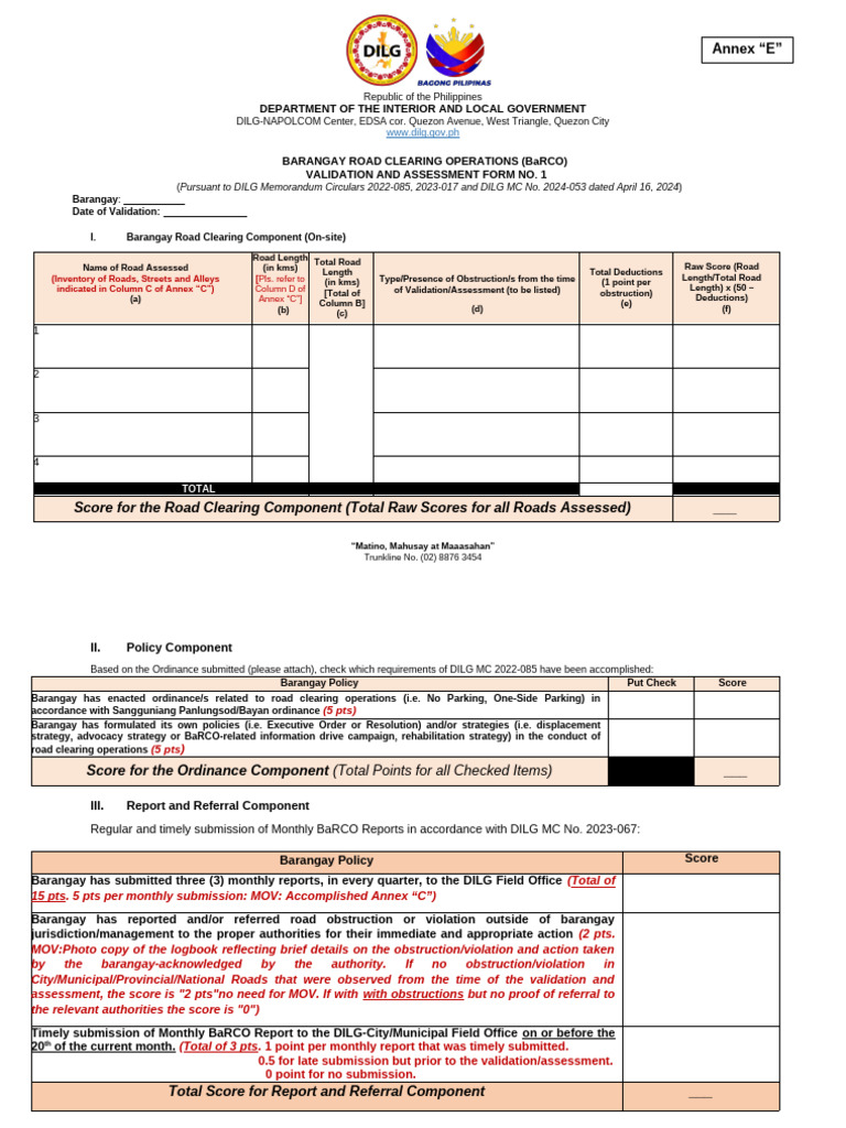 Annex E BaRCO Validation and Assessment Form No. 1 - March 09 | PDF ...