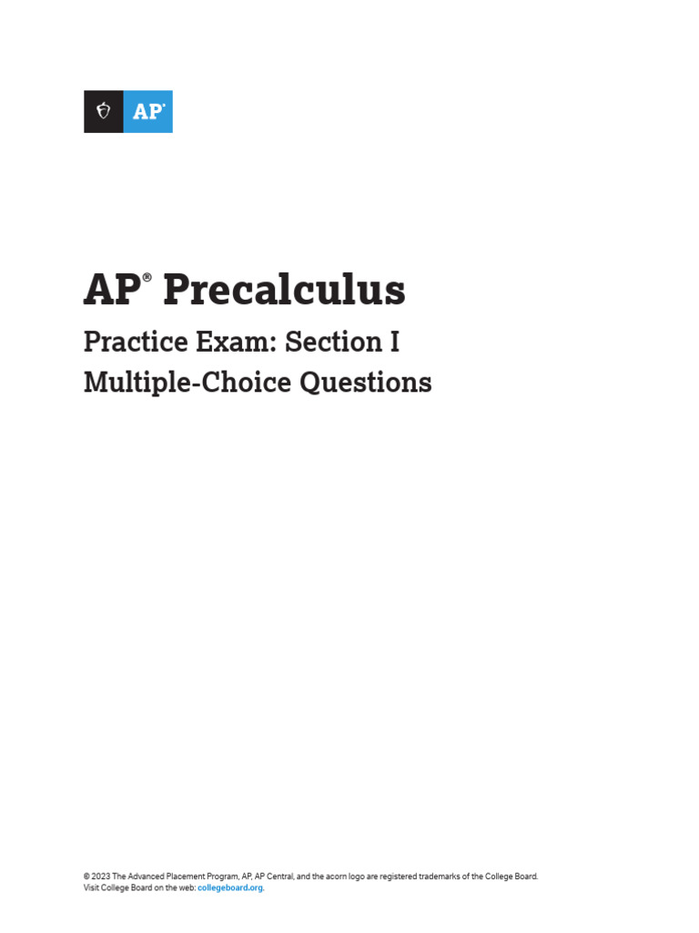 Mediapdfap Precalculus Practice Exam Multiple Choice Section PDF | PDF ...