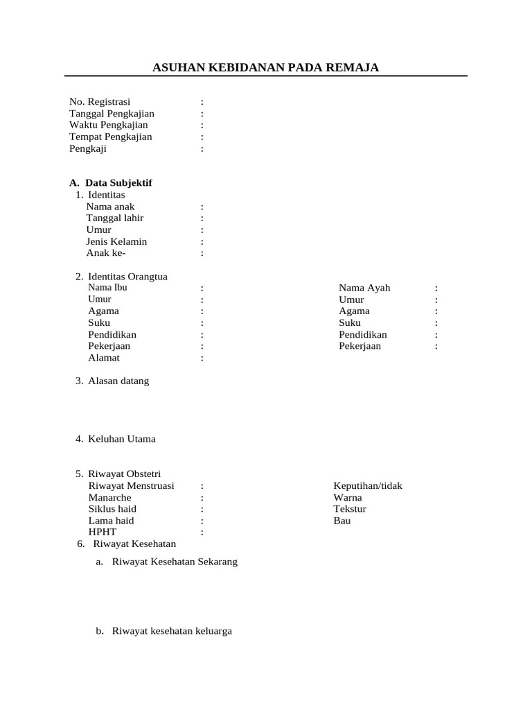 Format Askeb PADA REMAJA | PDF