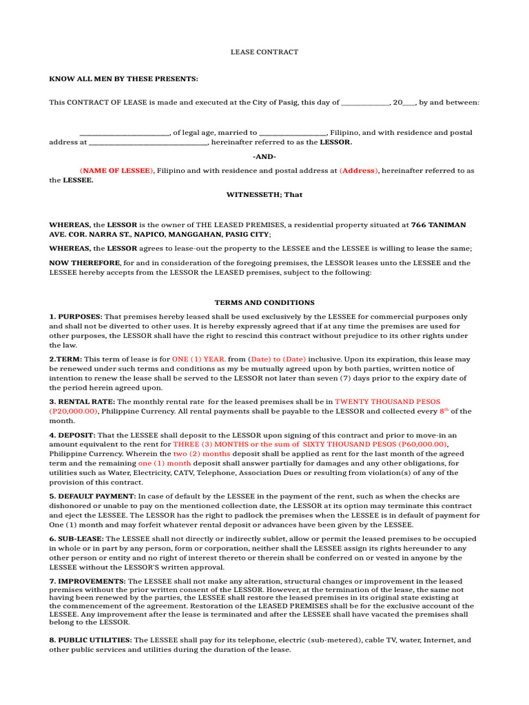 Lease Contract for Commercial Property | PDF | Lease | Civil Law (Legal ...