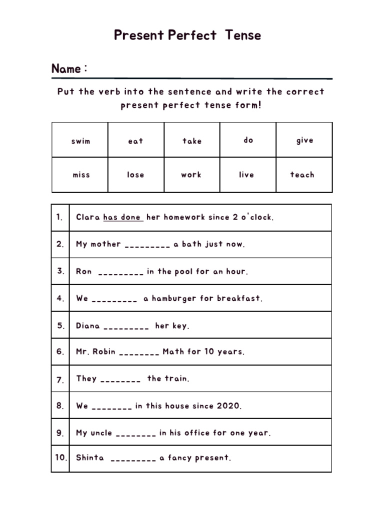 Purple Simple Present Perfect Tense English Worksheet - 20250102 ...